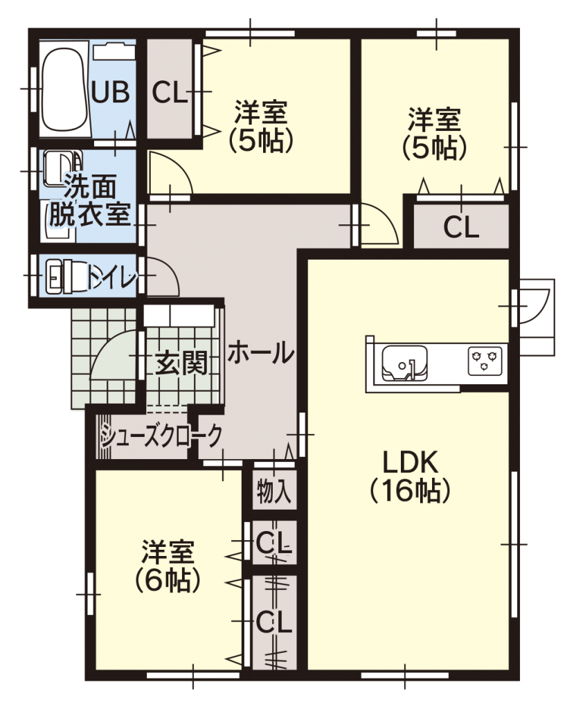 EW-7【3LDK】各居室にしっかり収納を備えたプラン | 平屋革命｜愛媛県中予・東予、広島県東広島市・福山市の平屋住宅専門店
