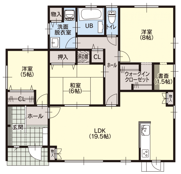 S-12【4LDK】広々4LDKに書斎も備えたプラン | 平屋革命｜愛媛県中予・東予、広島県東広島市・福山市の平屋住宅専門店